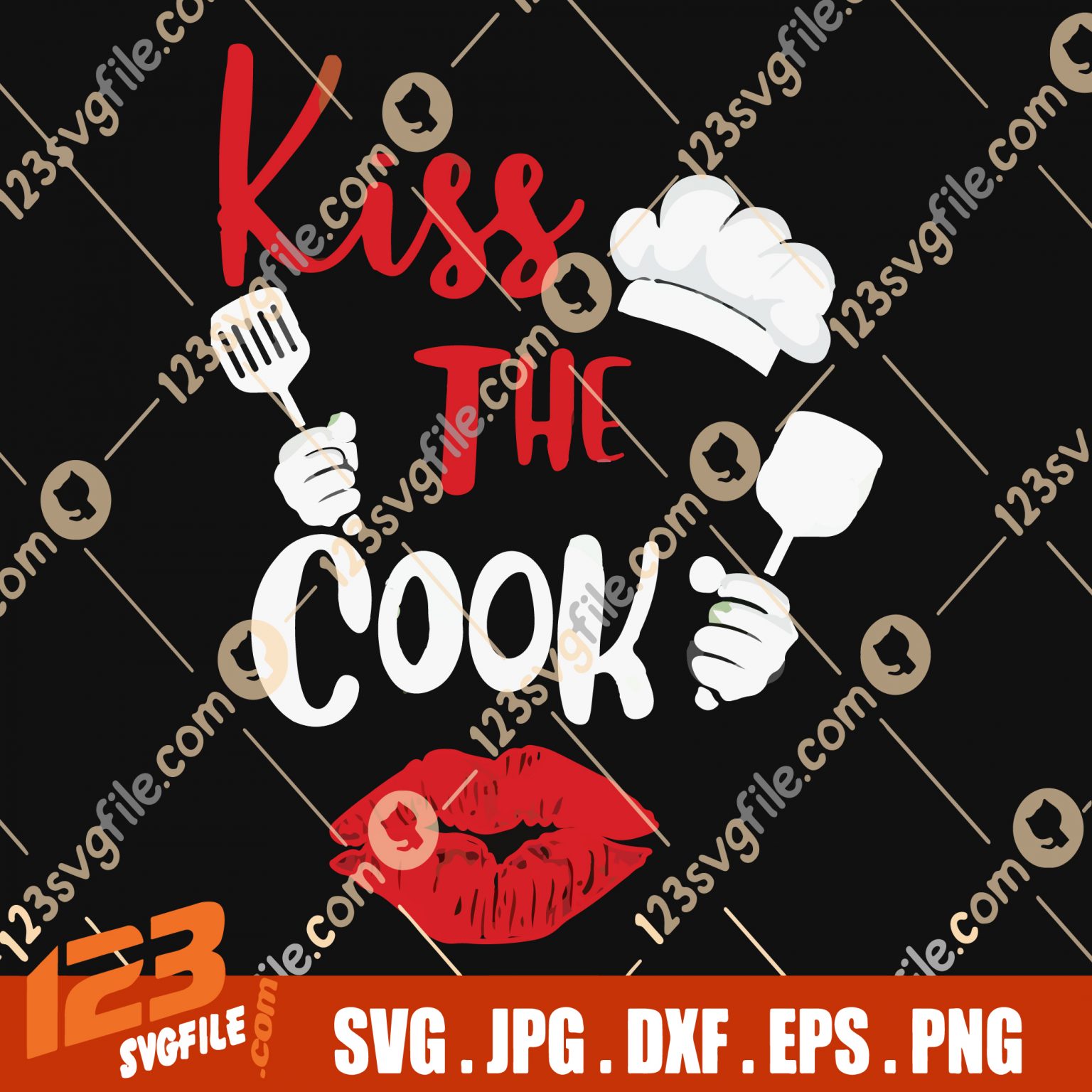 Kiss The Cook SVG, Funny Kiss The Culinary Chef SVG, Lips Valentine’s ...