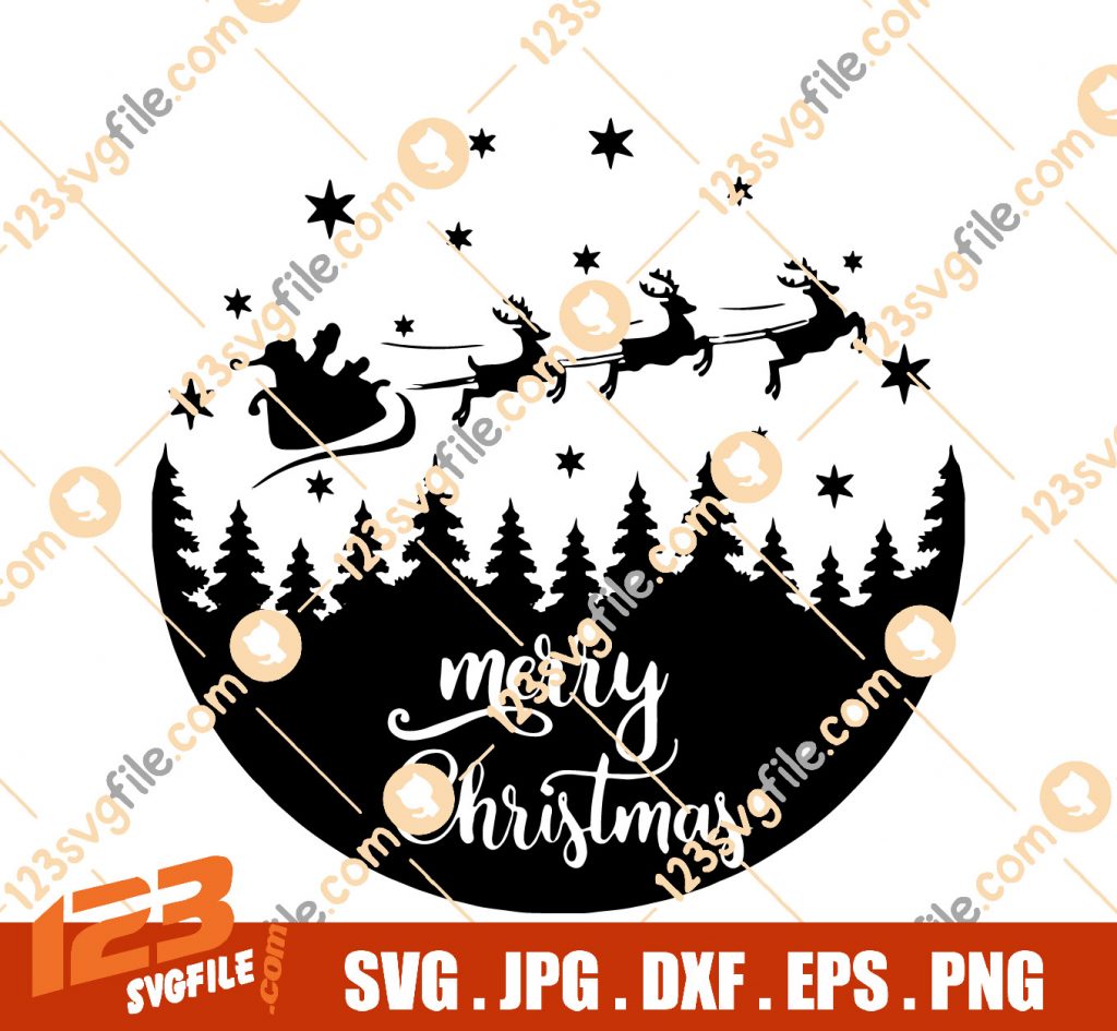 Merry Christmas Svg, Reindeer Svg, Christmas Scene With Santa Svg ...
