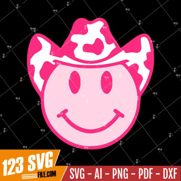 Cow Print Hat Smiley Face SVG PNG DXF Disco Cowboy Smiley Cow Print ...